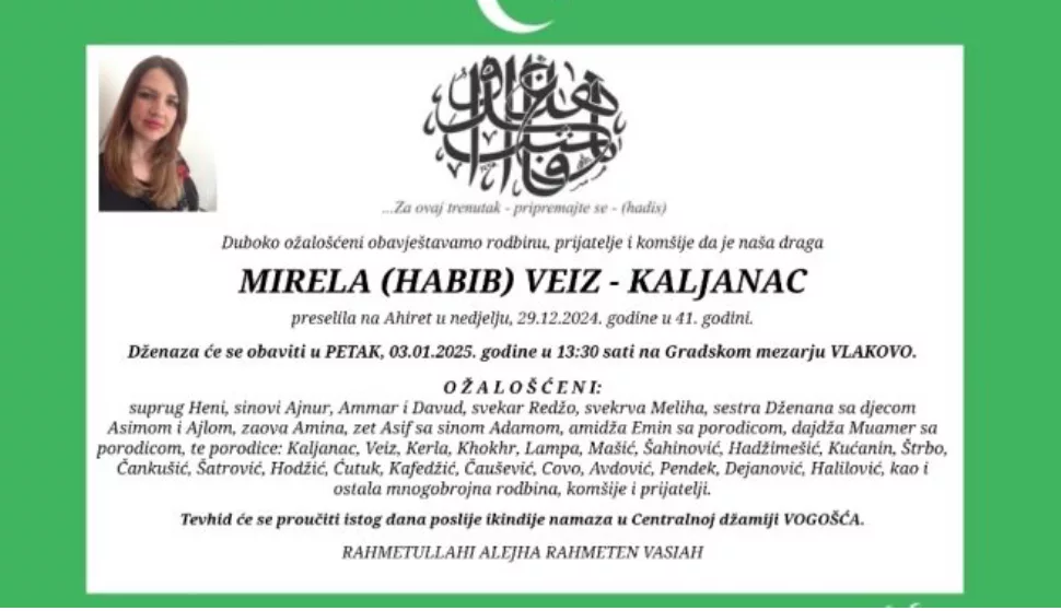 Preminula Mirela Veiz Kaljanac u 41. godini života - Senzacija