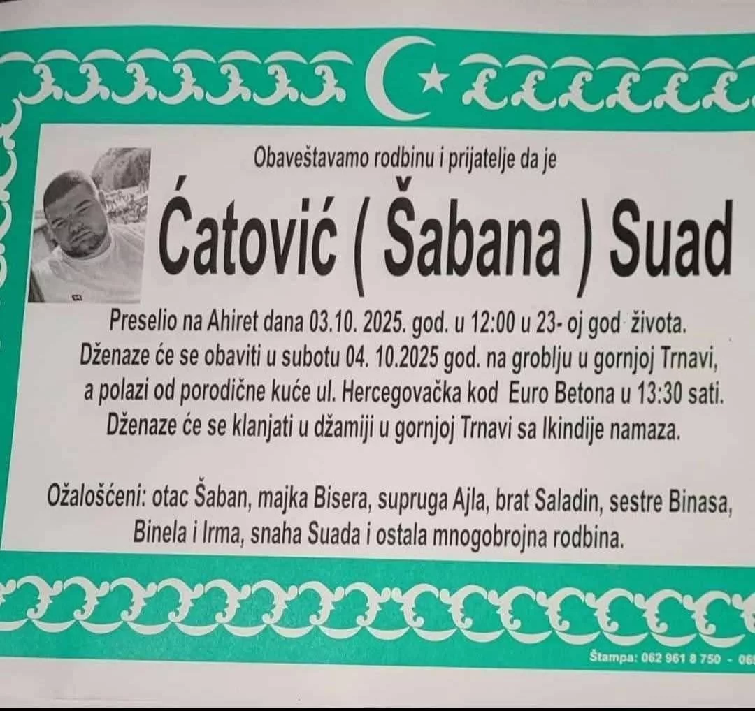 Preminuo Suad Ćatović u 23. godini života - Senzacija